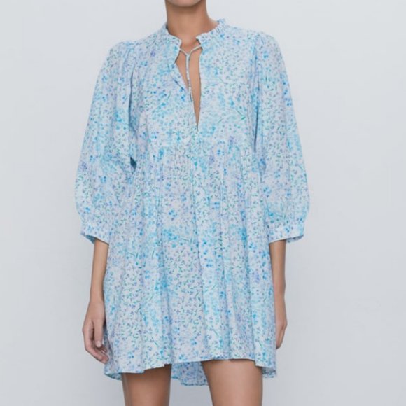 Zara | Dresses | Zara Blue Floral Printed Dress Nwt | Poshmark